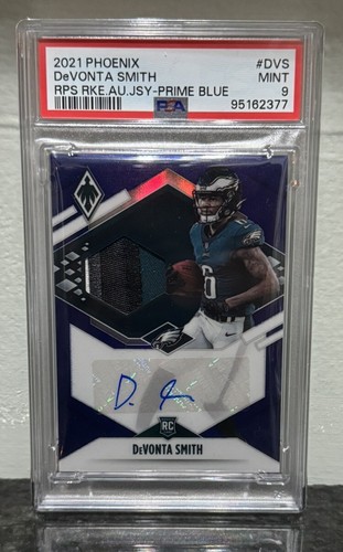DeVonta Smith 2021 Phoenix RPA Rookie RC Patch Auto Prime Blue /25 PSA ...