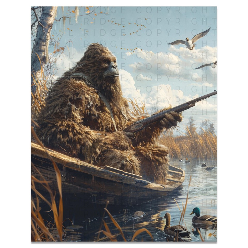 Vintage Sasquatch Bigfoot Art Print Duck Hunting Decoys Artwork Cabin ...