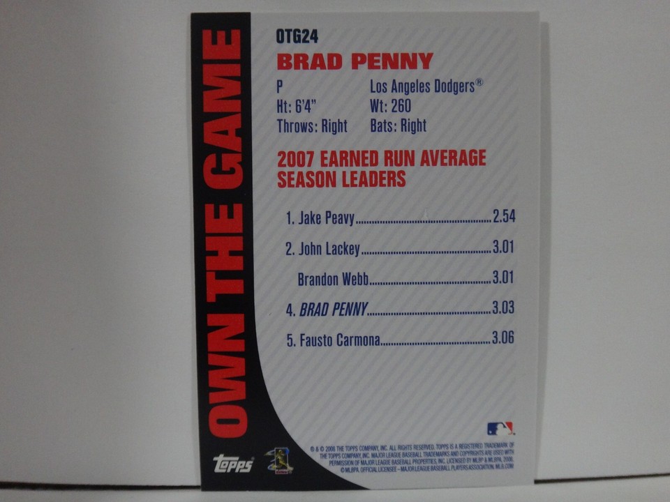 2008 Topps Own the Game Los Angeles Dodgers Baseball Card #OTG24 Brad ...