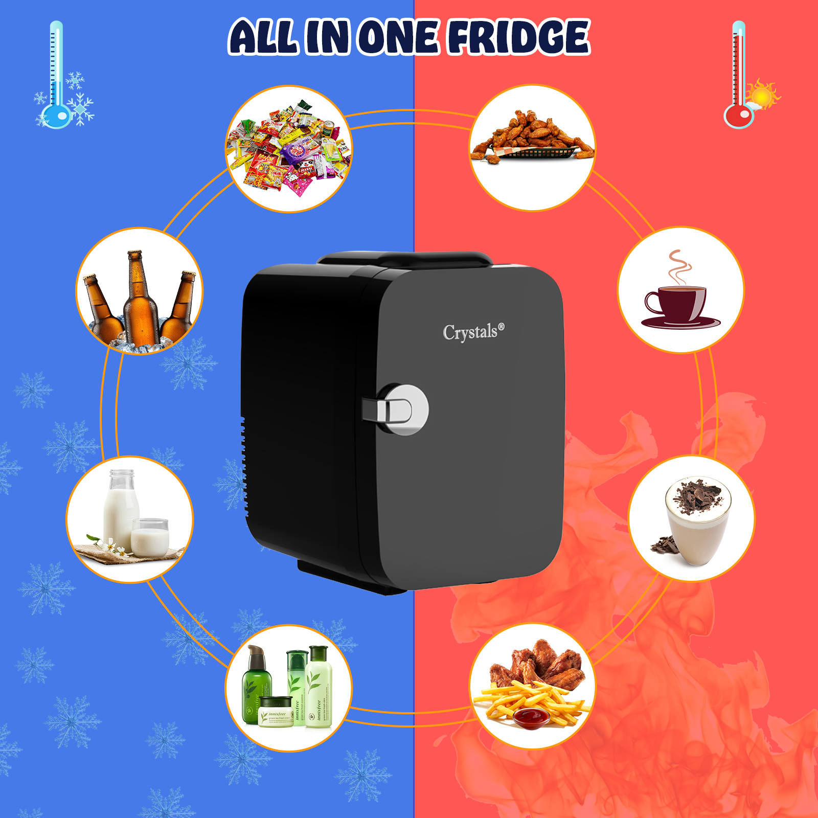 4L Portable Mini Fridge Table Top Electric Small Cooler Bedroom Ice Box ...