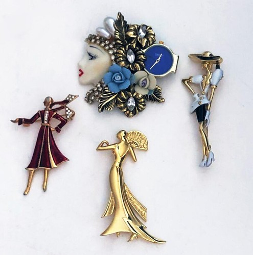 Vintage Art Deco Pins Erte styled Chic Ladies Lot Collection Enamel ...