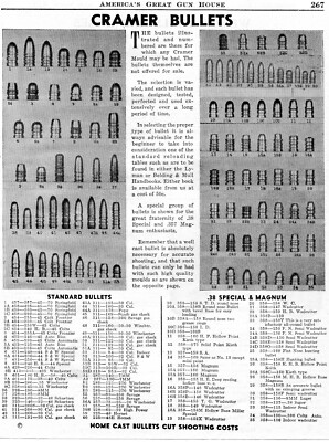 1947 Print Ad of Cramer Rifle and Revolver Bullet Size Selection Chart ...
