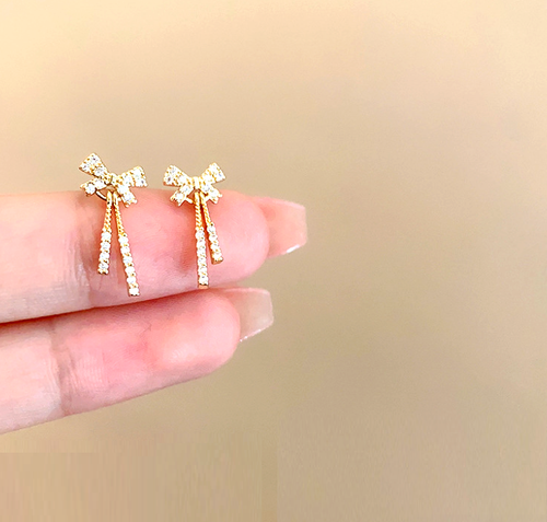 Tiny Gold Bow Knot Pave Cubic Zirconia Dangle Drop Stud Earrings | eBay