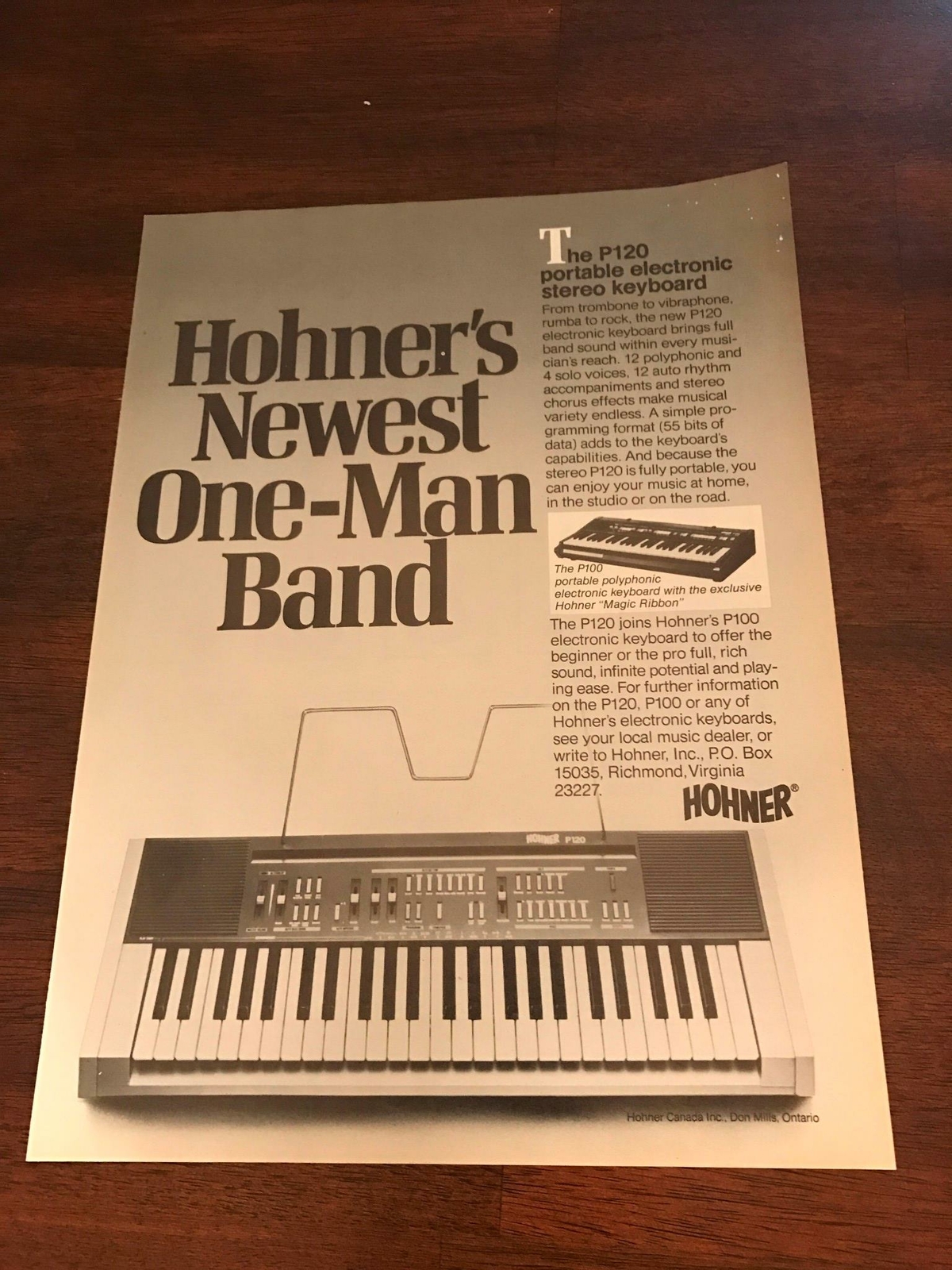 1983 VINTAGE 8X11 PRINT AD FOR HOHNER'S NEWEST ONE-MAN BAND THE P120 ...