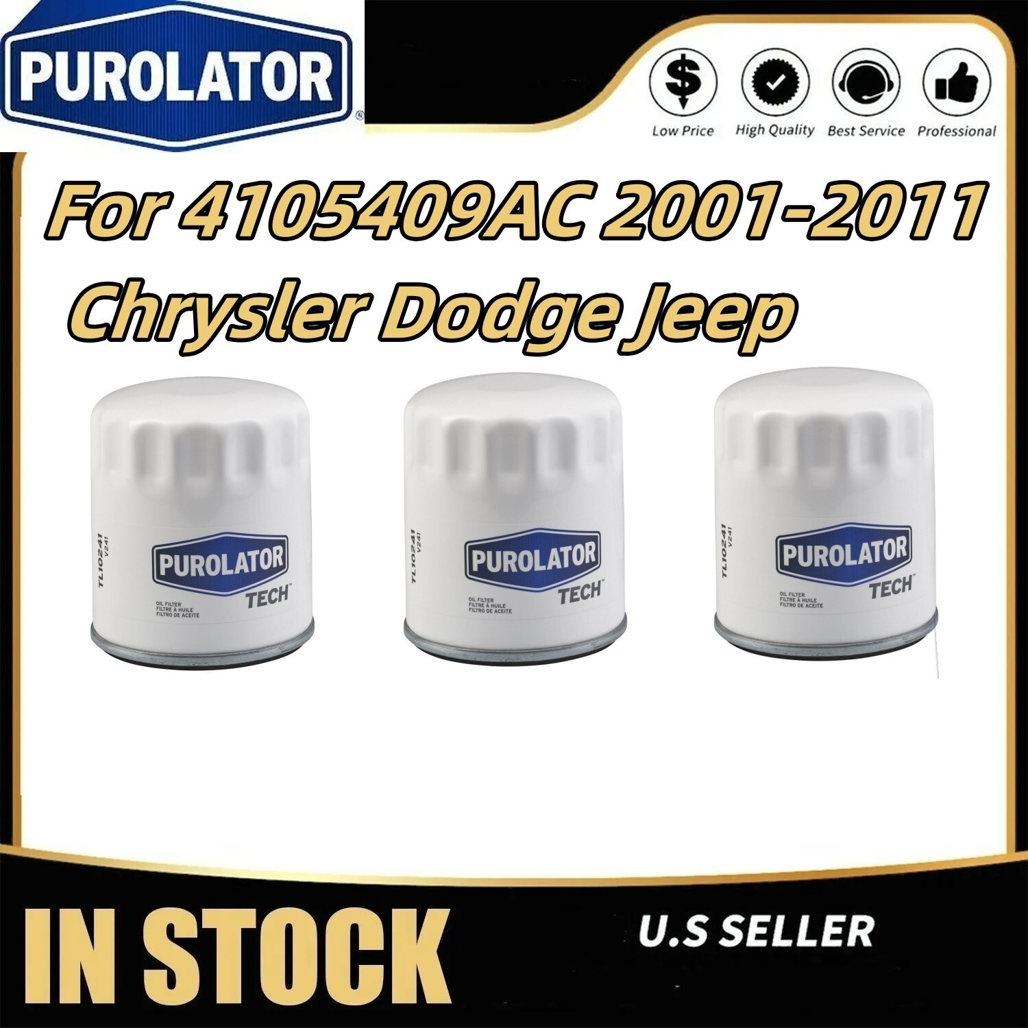 3 Purolator Engine Oil Filter 4105409AC For 2001-2011 Chrysler Dodge ...