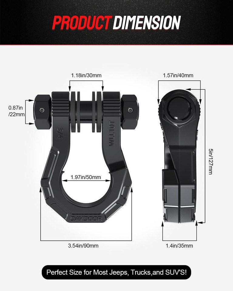 Split D Ring Shackles, 45,000Lbs Break Strength Towing Winch Shackles ...