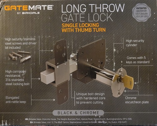 Gatemate 1490116 Long Throw Lock with Thumb Turn, Heavy Duty Stainless ...