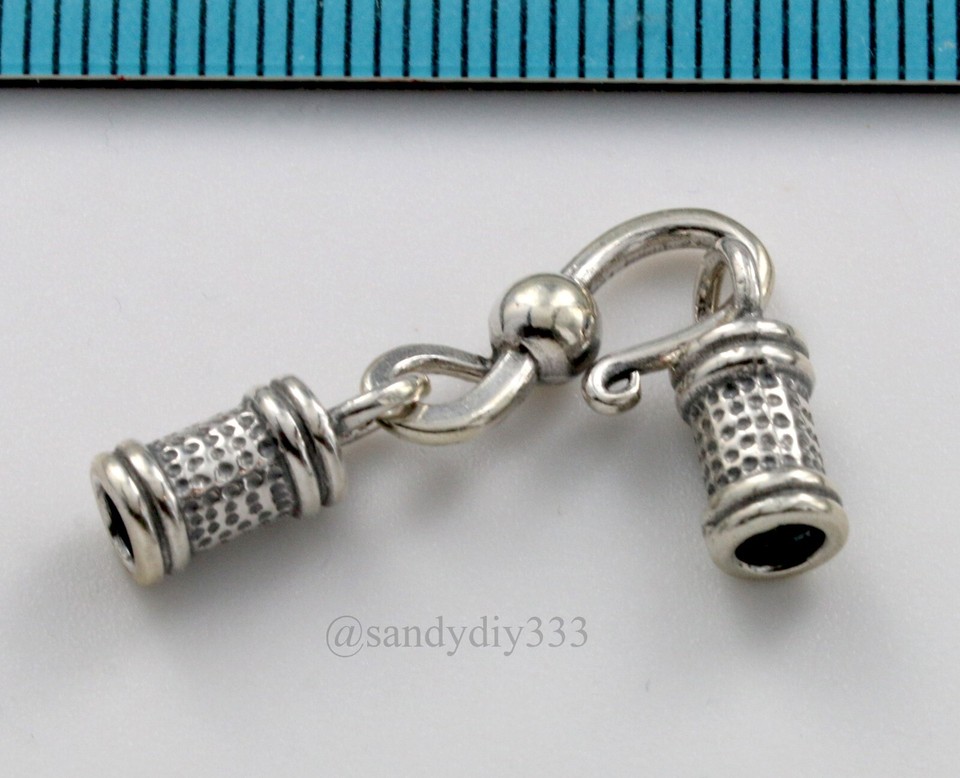 1x OXIDIZED STERLING SILVER END CAP 2.8mm CORD with S HOOK CLASP N372 ...