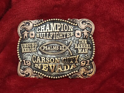 RODEO FINALS CHAMPION TROPHY BUCKLE BULL FIGHTER☆CARSON CITY NEVADA ...