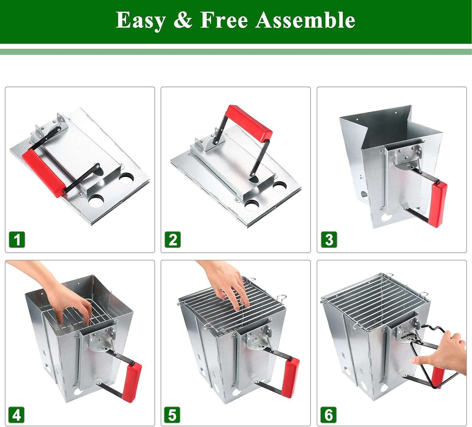 YSSOA Portable Charcoal Chimney Starter Foldable, Collapsible, Silver ...