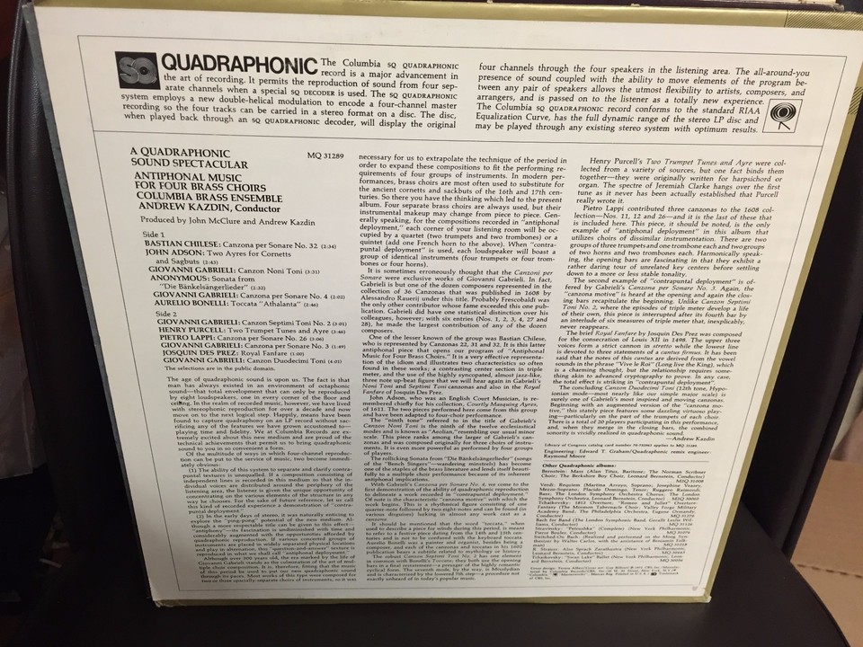 Antiphonal Music for Four Brass Choirs LP Quadraphonic Andrew Kazdin ...