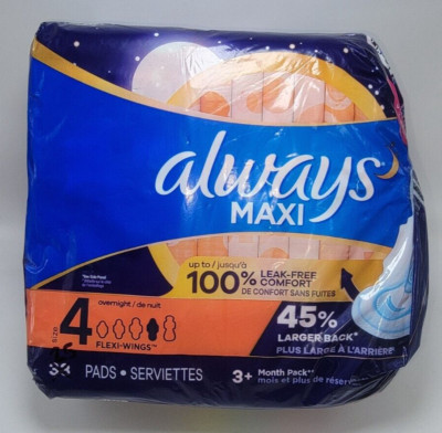 Always Maxi Overnight W/ Flexi Wings, Size 4, 25ct OPEN PACKAGE INDIVI ...