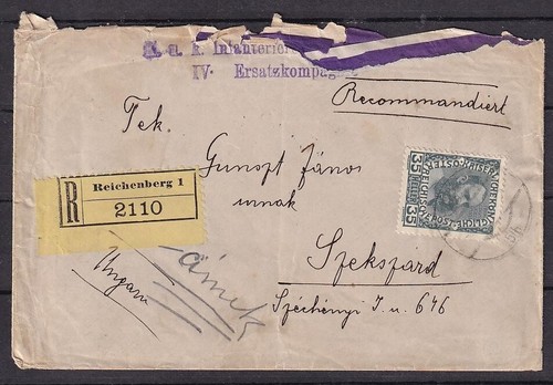 w1053/ Austria Reichenberg Registered Censor Cover t/Hungary 1916 | eBay