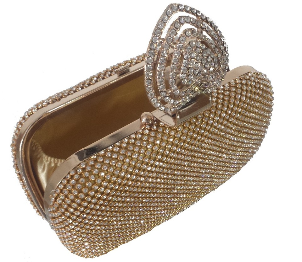 Gold Bling Diamond Crystal Diamante Evening bag Clutch Purse Bride ...