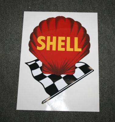 Early Shell logo - chequered flag self-adhesive vinyl sticker for ...