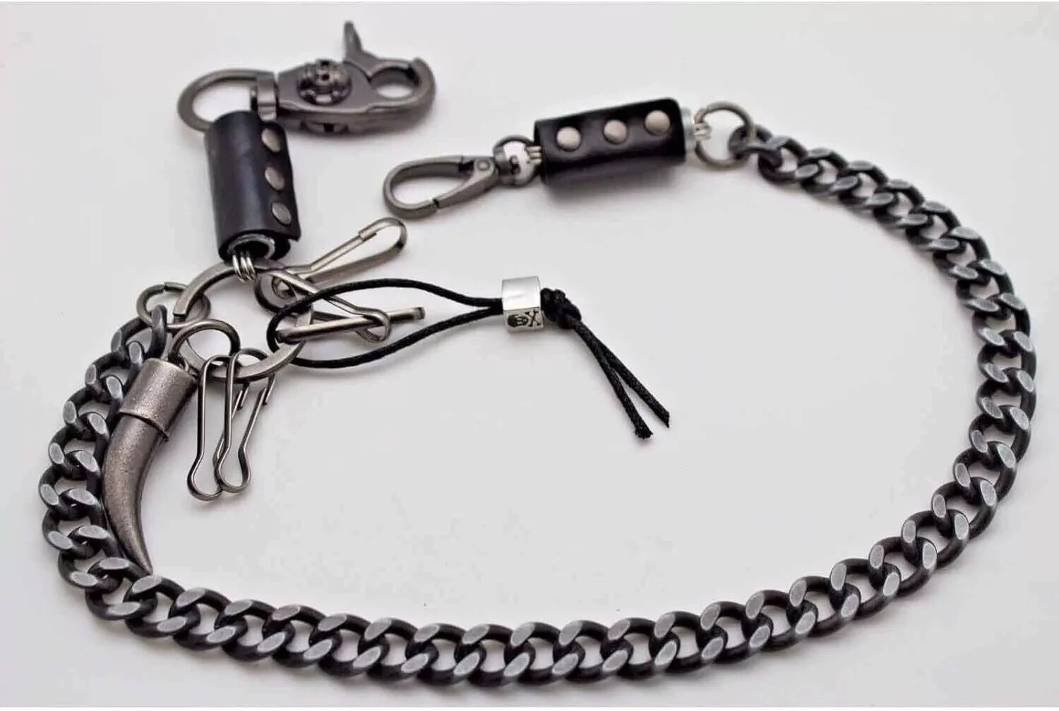 Men Silver Strong Metal Wallet Chain KeyChain Horn Charms Jeans Biker ...