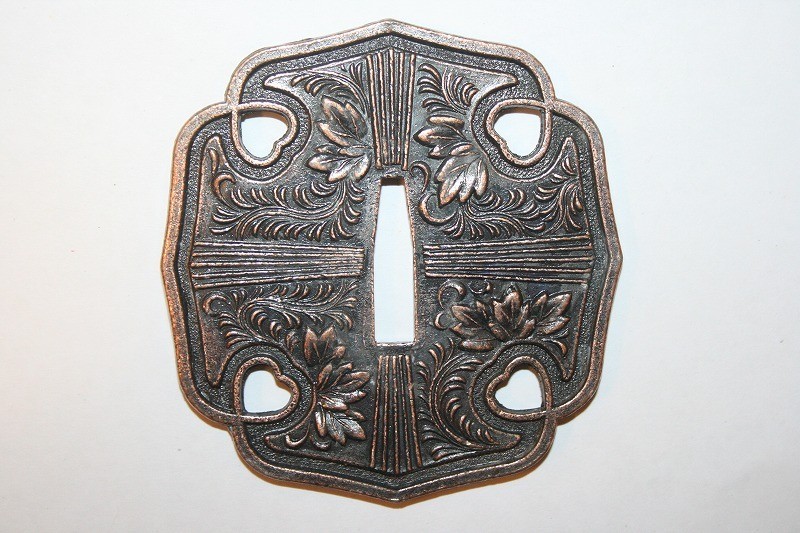 Modern Iron Tsuba Arabesque Design Mokko Shape Tachi Guard | eBay