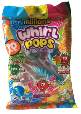 Millions Mini Whirl Pops ~ 10 Lollipops ~ 5 assorted flavours ...