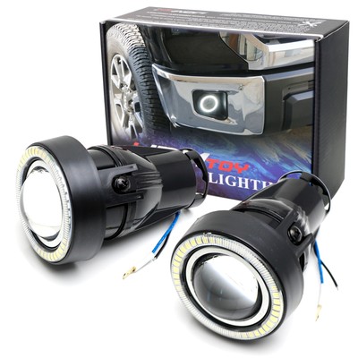 3" Projector Fog Light Kit w/Black Shroud 40-SMD White LED Halo Ring ...