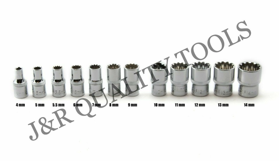 VCT 12pc 1/4" DR. SAE/METRIC Universal Spline Socket Set 6 & 12 Point ...