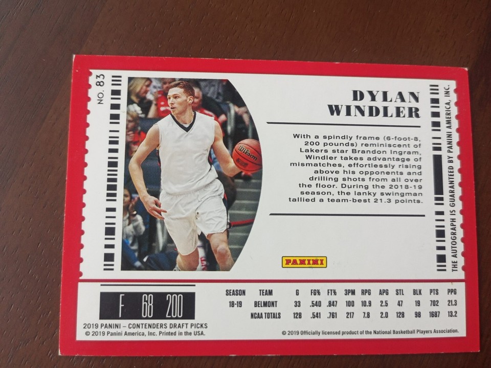 Dylan Windler Auto Rookie College Ticket Panini Contenders Draft Picks ...