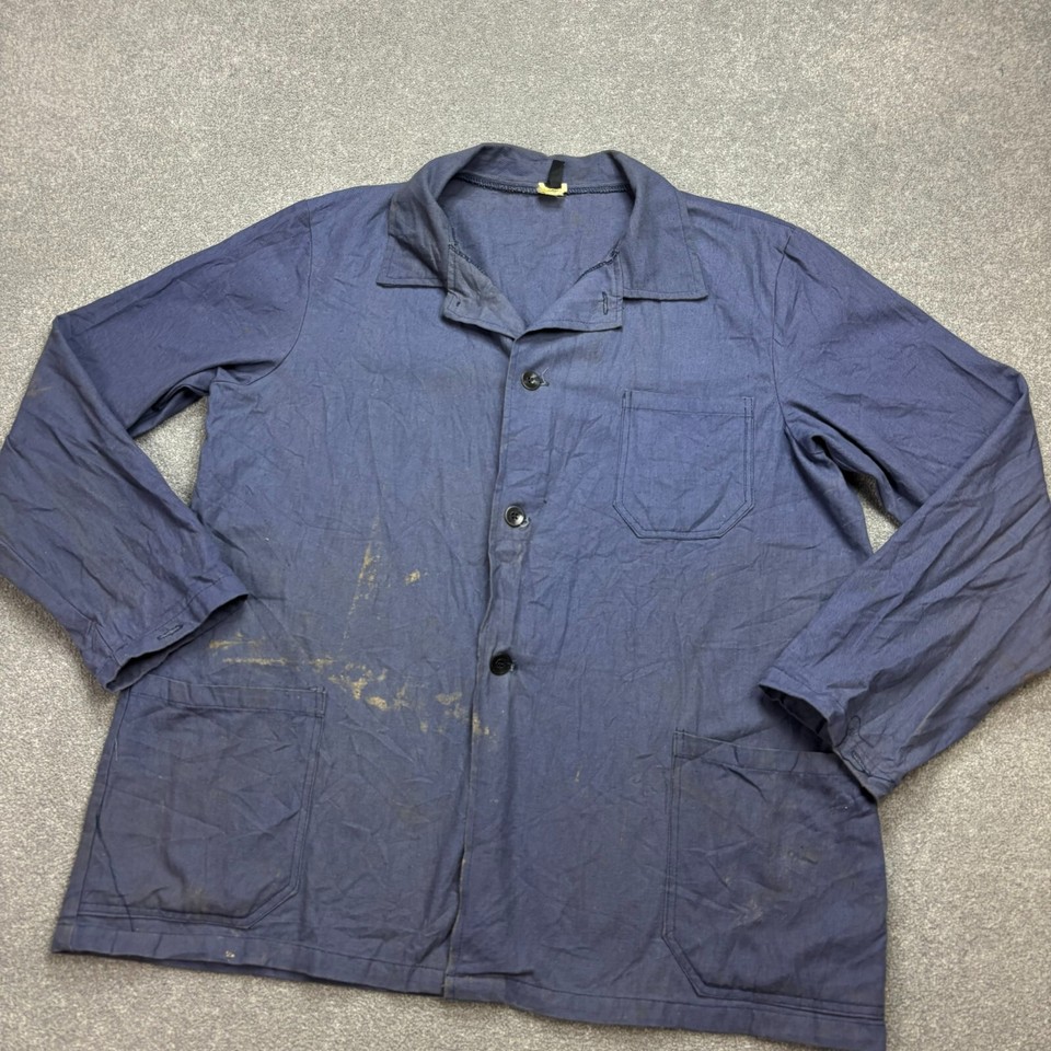VINTAGE French Jacket Adult X Large Blue Work Wear Canvas Chore Utility ...