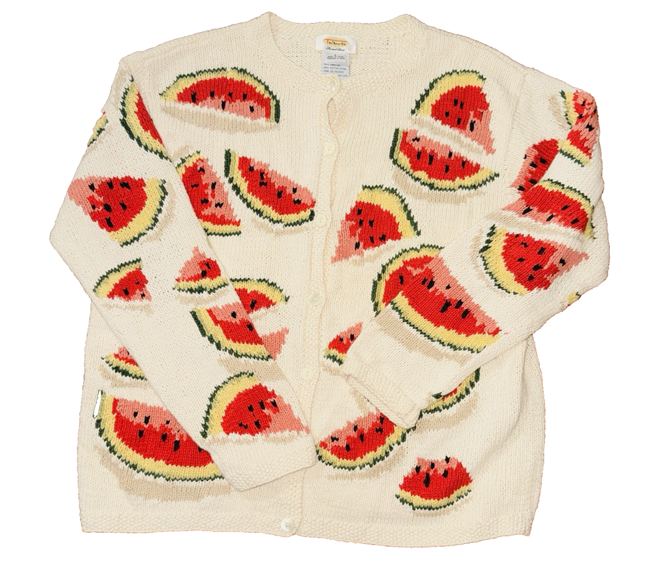 TALBOTS Hand Knit Cardigan Watermelon Sweater Cotton Linen Blend Women ...