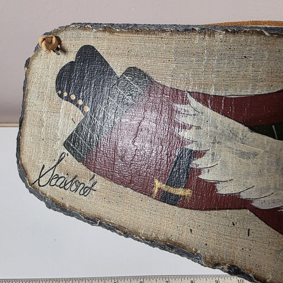 Hand-Painted Slate Christmas Flying Santa Wall Hanging Folk Art Wall ...