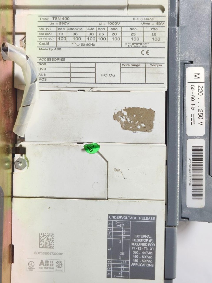 ABB TMAX T5N 400 3POLE CIRCUIT BREAKER WITH MOE INTERLOCK SYSTEM LOT OF ...