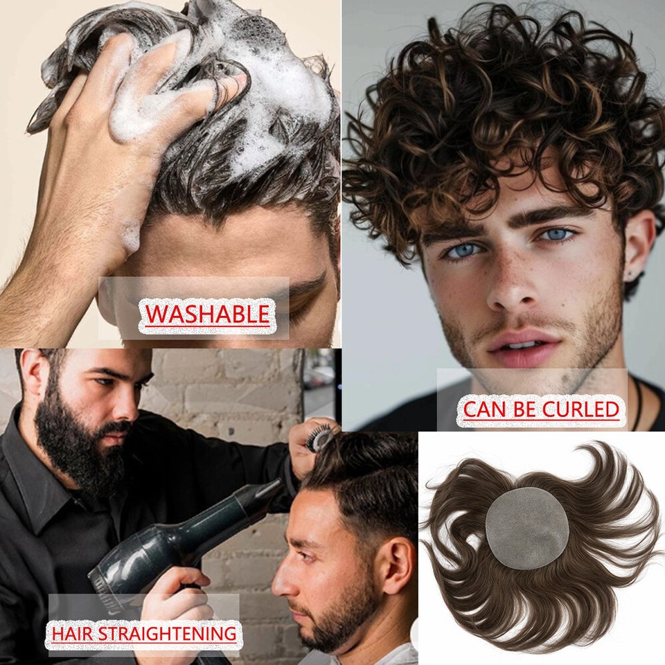 Toupee Human Hair Mini Replacement System Ultra Thin Skin PU For Bald ...