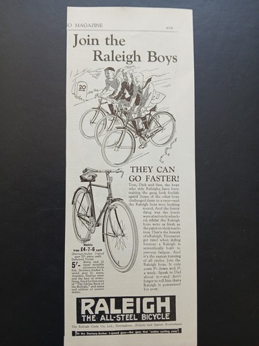 original vintage 1930s RALEIGH THE ALL STEEL BICYCLE magazine advert ...