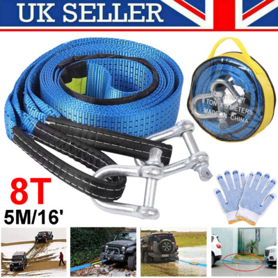 8Ton 5M Tow Rope Heavy Duty Towing Pull Strap Road Recovery Chain Two ...