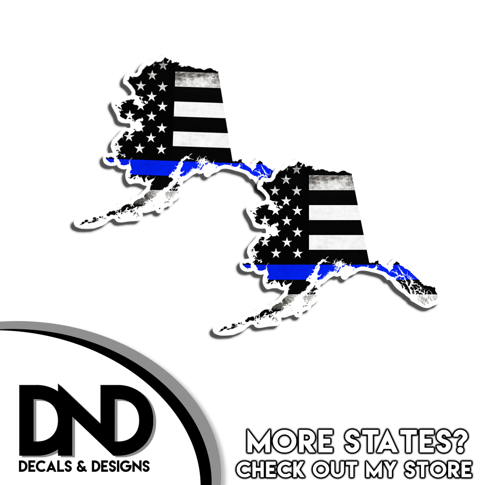 Alaska State Police Blue Line Decal AK Tattered American Flag Sticker 2 ...