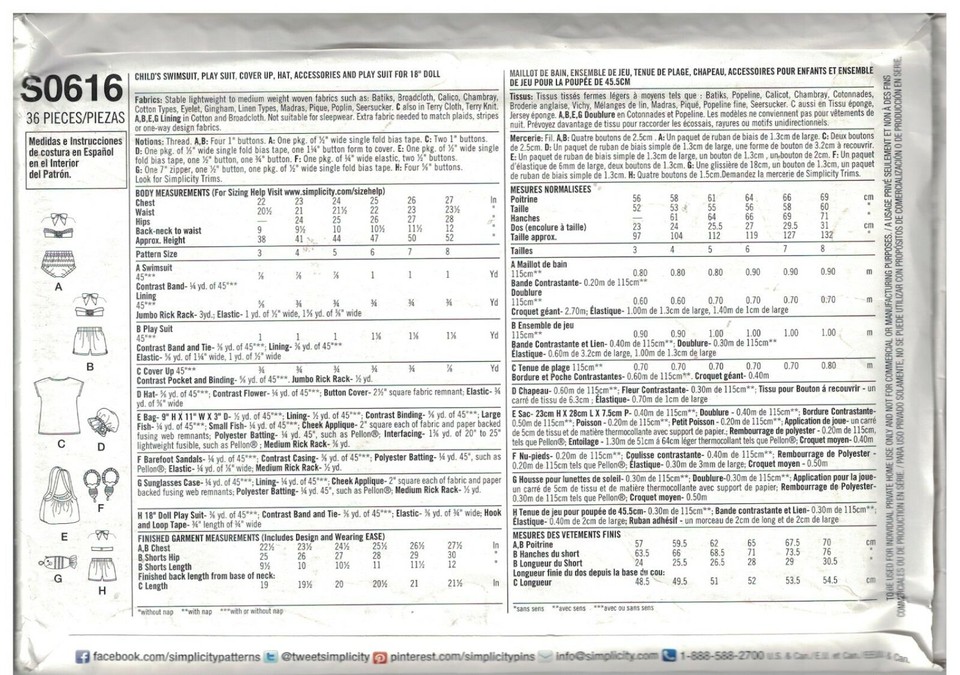 0616 UNCUT Simplicity Sewing Pattern Girls Swimsuit Play suit Cover Up ...