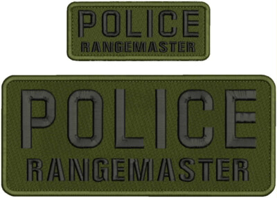 POLICE RANGEMASTER EMB PATCH 4X10 AND 2X5 HOOK ON BACK BLACK ON OD ...