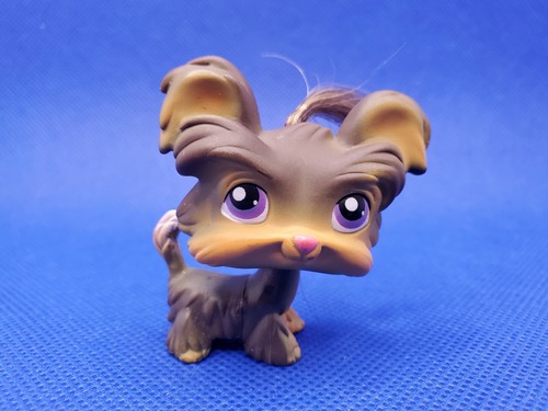 Littlest Pet Shop LPS #398 Brown Yorkie Dog Purple Eyes With Hair | eBay