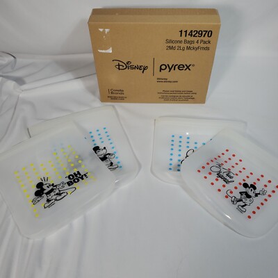 Pyrex® Mickey Mouse Disney - 4-piece Silicone Lunch Snack Bag Set - New ...