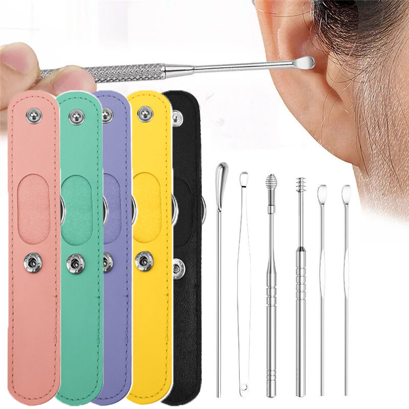 6pcs Ear Pick Cleaning Set Spiral Tool Spoon Ear Wax Remover Cleaner ...