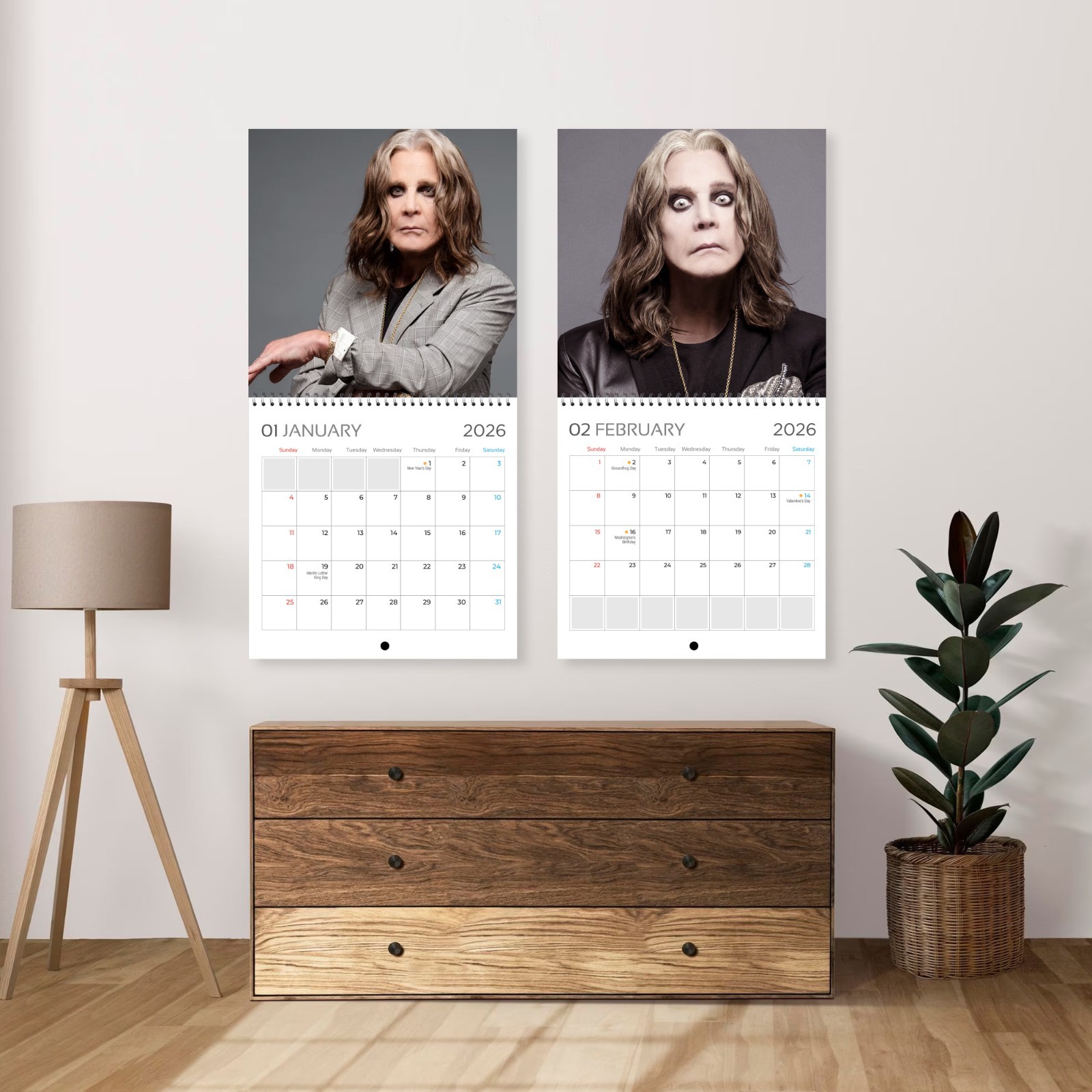 Ozzy Osbourne 2026 Wall Calendar, 12-Month Celebrity Calendar Fan Gift ...