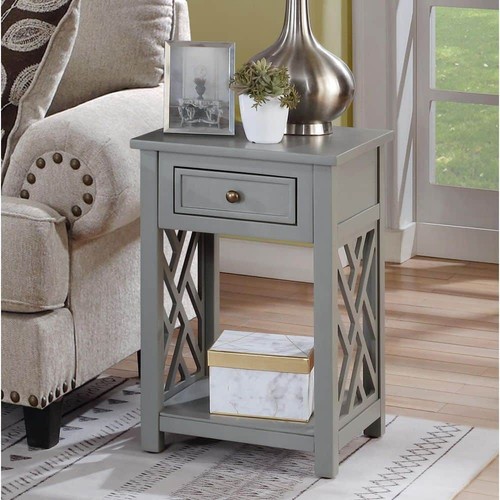 Coventry 23 in. H Gray Wood End Table with Drawer and Shelf ANCT0140 | eBay