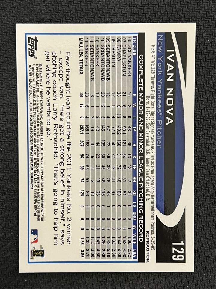 Ivan Nova 2012 Topps Chrome Refractor New York Yankees MLB #129 | eBay