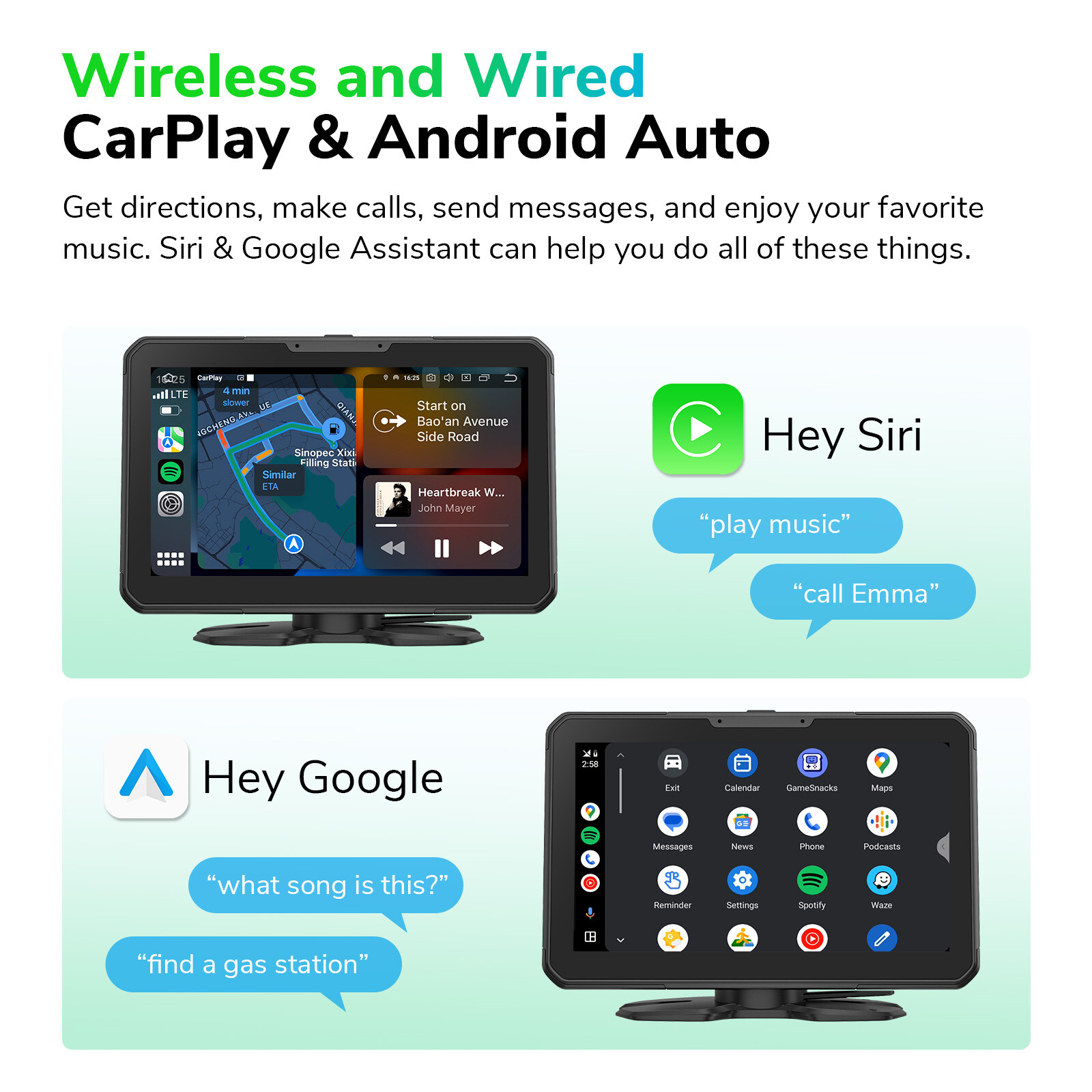 Android Auto Portable 7"Truck Car Stereo Radio Apple CarPlay Head Unit ...