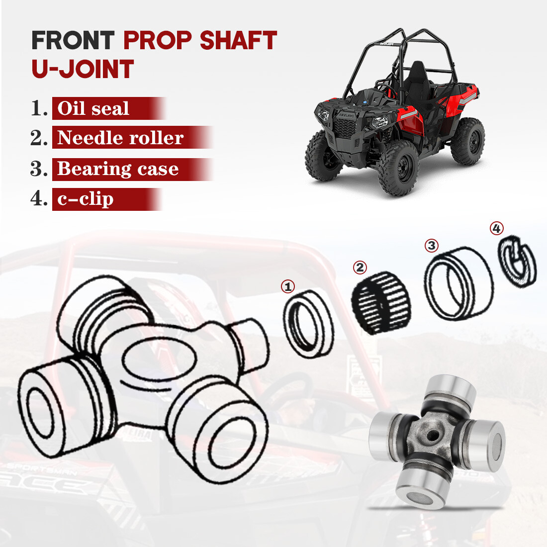 Front Prop Shaft U-Joint for Polaris RZR 570 800 900 1000 PRO XP Turbo ...
