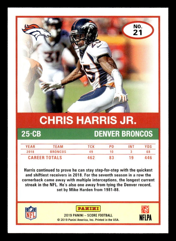 Chris Harris Jr. 2019 Score #21 Denver Broncos | eBay