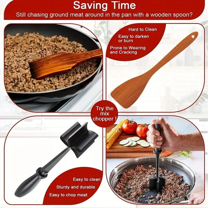 Meat Hamburger Chopper Heat Resistant Utensil Ground Beef Potato Masher ...