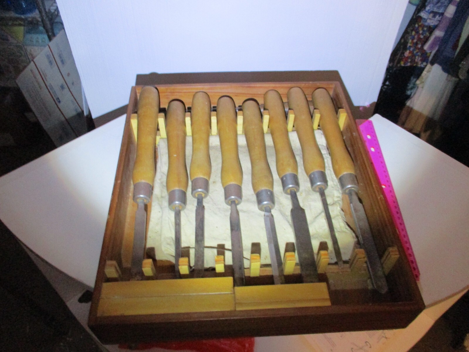 Set 9 Wood Working Chisels Tool Chip Engraving In Wood Case Greenlee ...