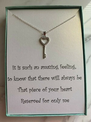 Sterling silver Plated Crystal Key Heart Necklace w/ love poem. | eBay