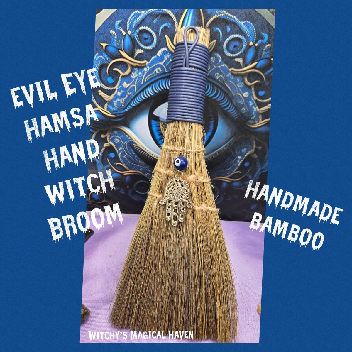Evilcraft Broom Witch Flying On Broom In Halloween Horror Night Sky.