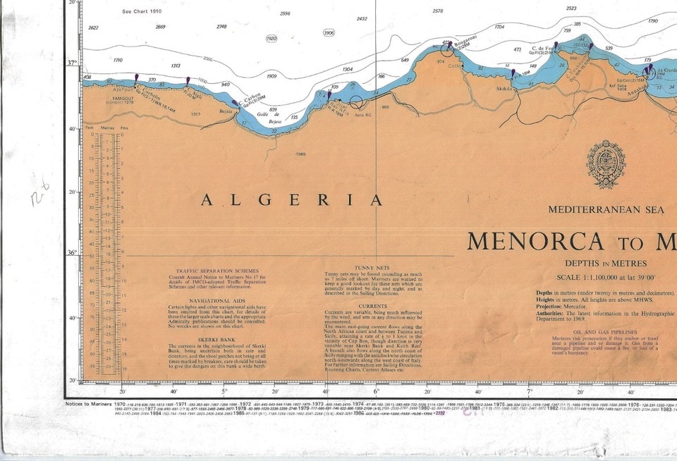 165 Admiralty Chart Mediterranean Sea Menorca Sicilia Including Malta ...