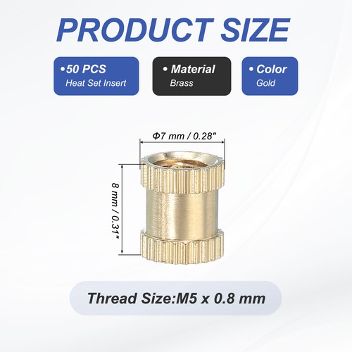 50 Pcs Threaded Heat Set Inserts M5x8x7mm Brass Knurled Insert Tip Nut ...